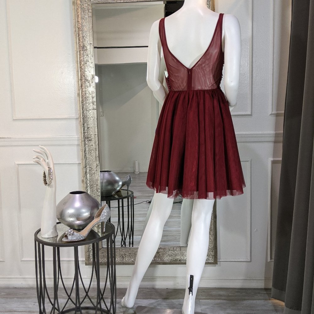 Burgundy Maroon Short Cocktail Homecoming Formal Dress - Gem